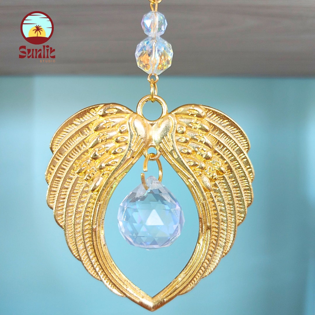 Angel Wing Suncatcher, Crystal Ball Sun Catcher Window Hanging, Metal ...