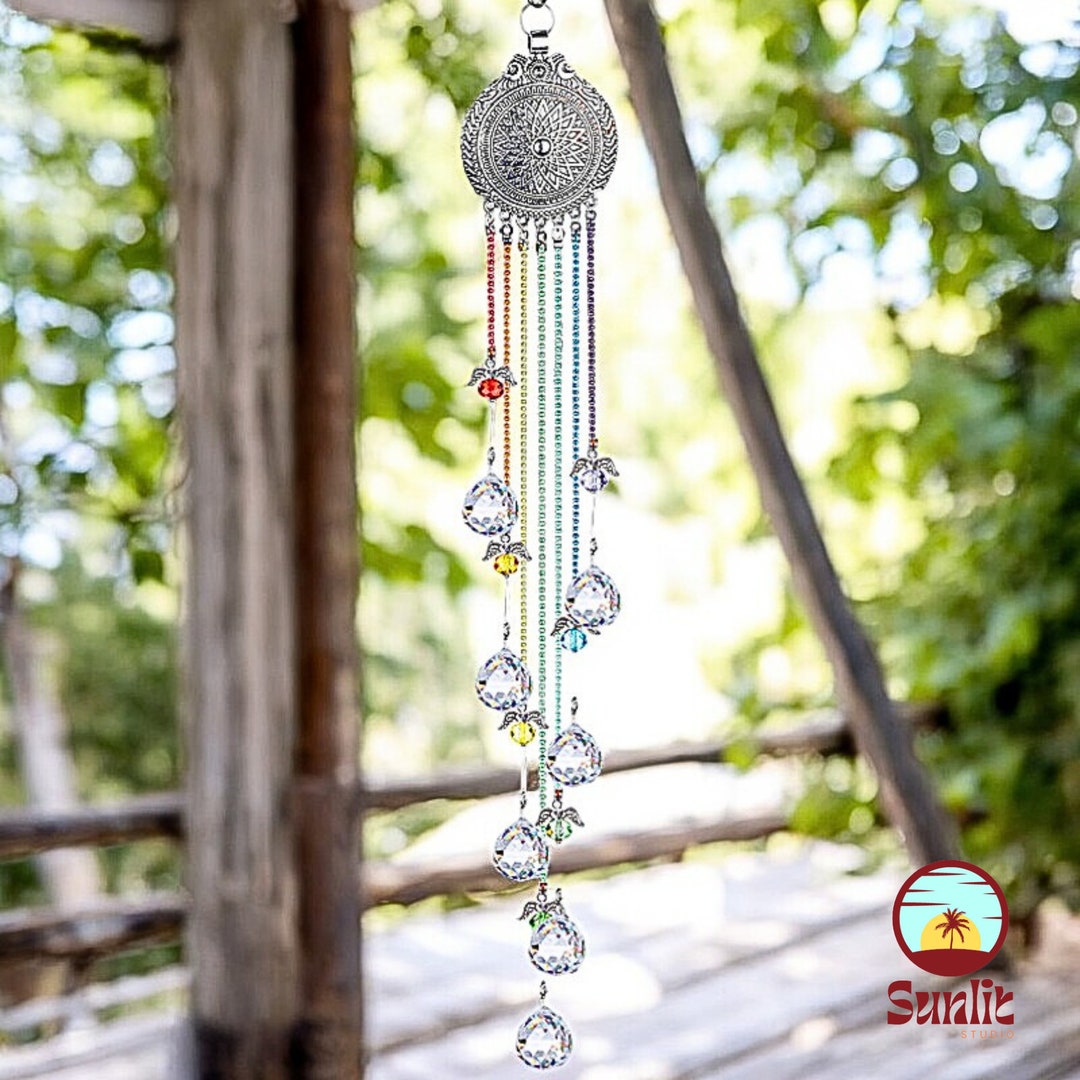 Lotus Mandala Wind Chime, Angel Wing Windchime, Crystal Ball Sun ...