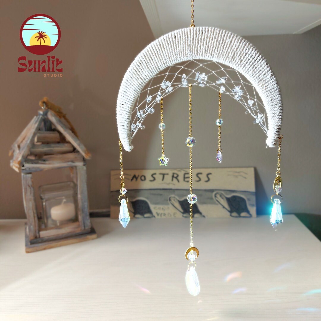 Crescent Moon Suncatcher, Half Moon Wind Chime, Crystal Pendant Sun Catcher, Crystal Suncatcher ...