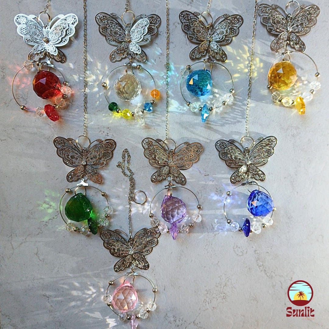 Butterfly Crystal Suncatcher | Rainbow Window Hanging | Gemstone Sun ...