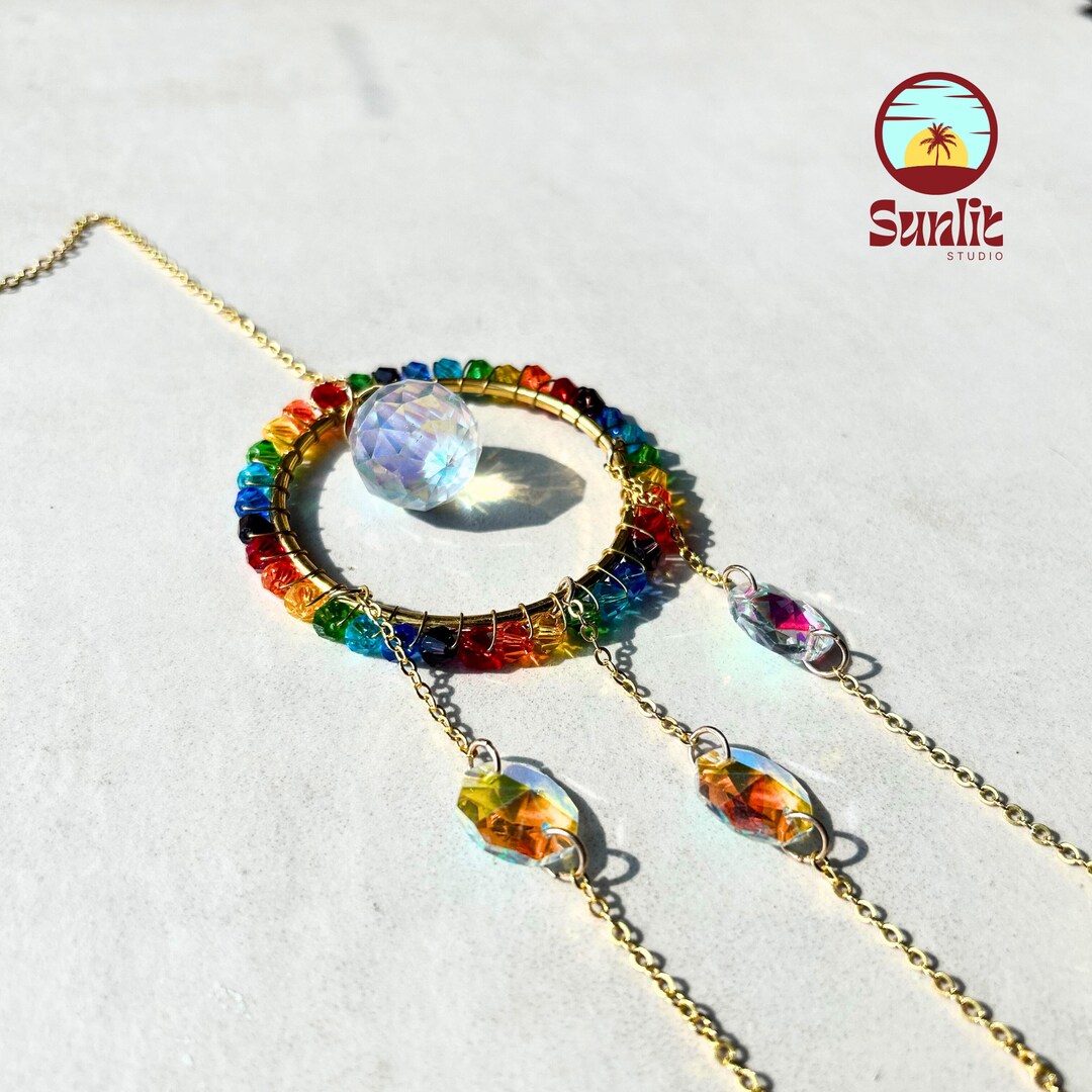 Hoop Crystal Suncatcher Window Hanging, Hoop Wind Chime Sun Catcher ...