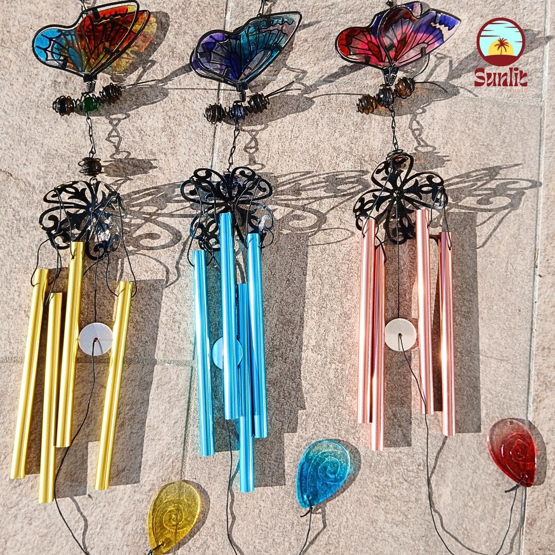 Set of 3 Butterfly Wind Chime, Butterfly Garden Decor, Large Wind Chime ...