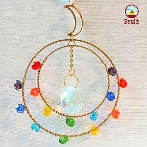 Crescent Moon Suncatcher, Half Moon Wind Chime, Rainbow Crystal Suncatcher, Sun Catcher Window ...