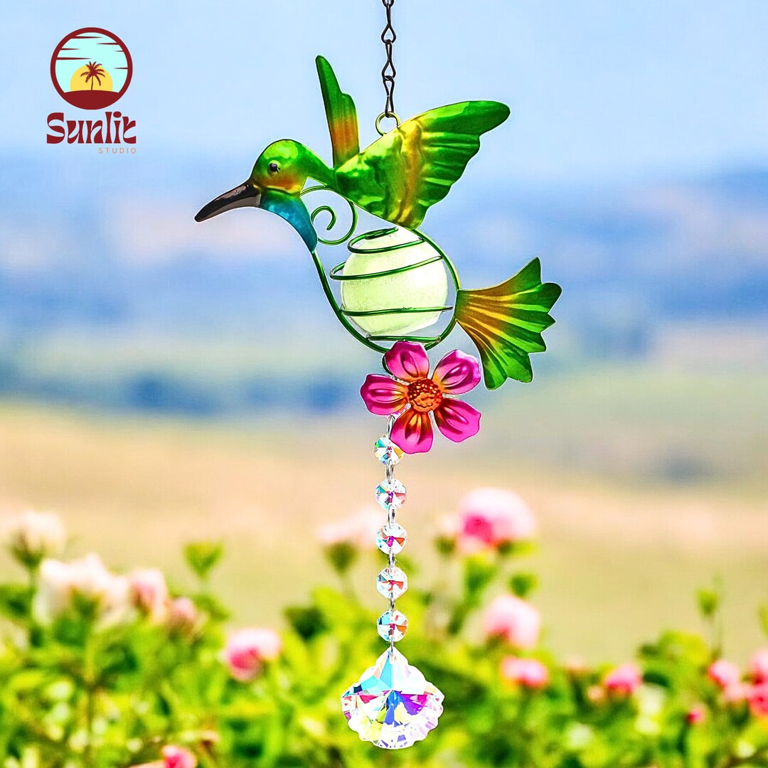 Metal Hummingbird Suncatcher, Flower Sun Catcher, Crystal Suncatcher ...