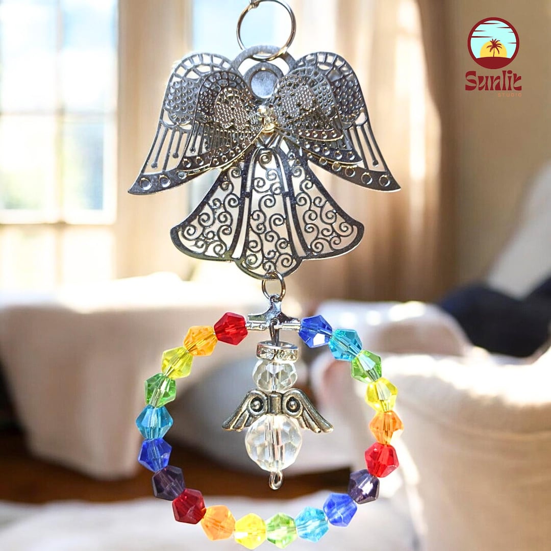 Metal Angel Suncatcher, Hoop Crystal Suncatcher Window Hanging, Angel ...