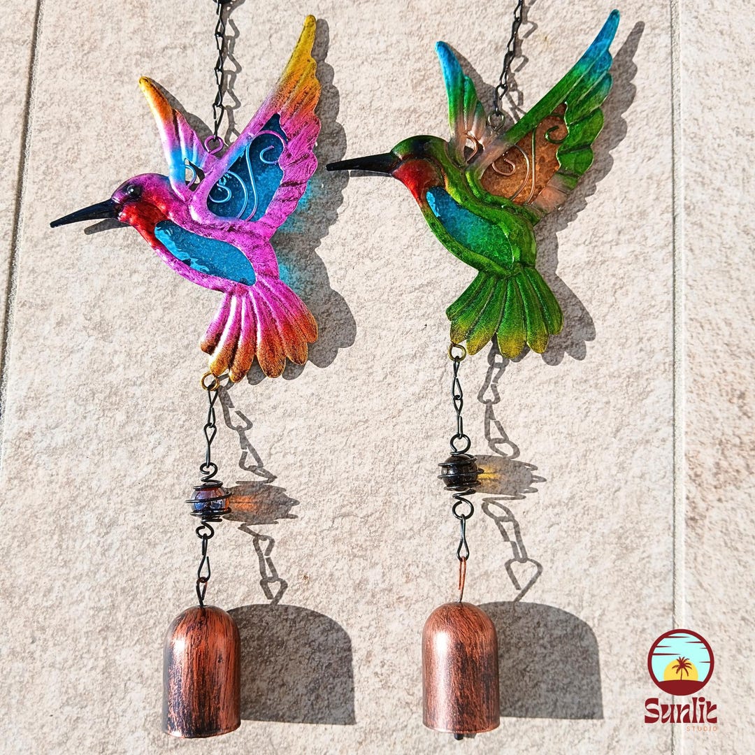 Set of 2 Hummingbird Wind Chime, Hummingbird Stained Glass, Humming ...