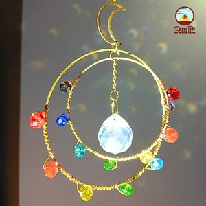 Crescent Moon Suncatcher, Half Moon Wind Chime, Rainbow Crystal Suncatcher, Sun Catcher Window ...