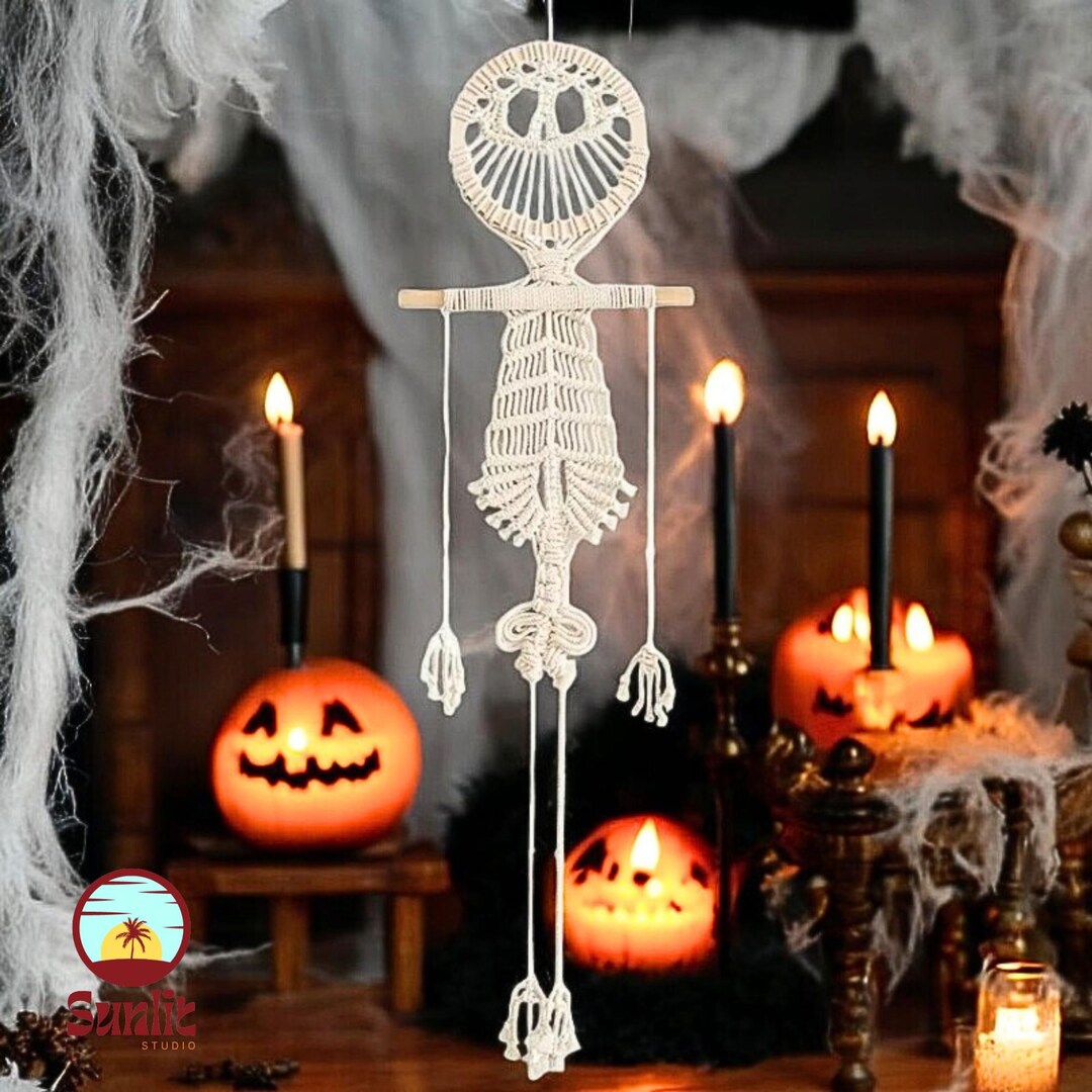 Skeleton Macrame Wall Hanging, Halloween Skeleton Decoration, Wall ...