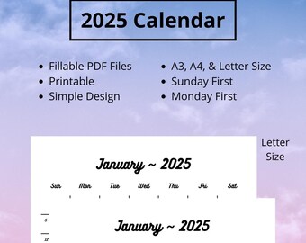 2025 Simple Black and White Printable Calendar | Printable Monthly ...