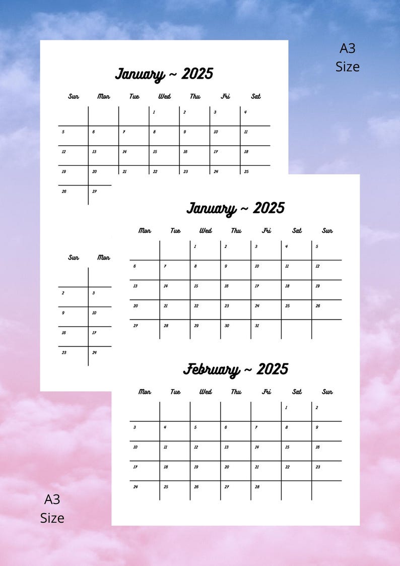 Printable 2025 Calendar Simple Black and White Design - Etsy
