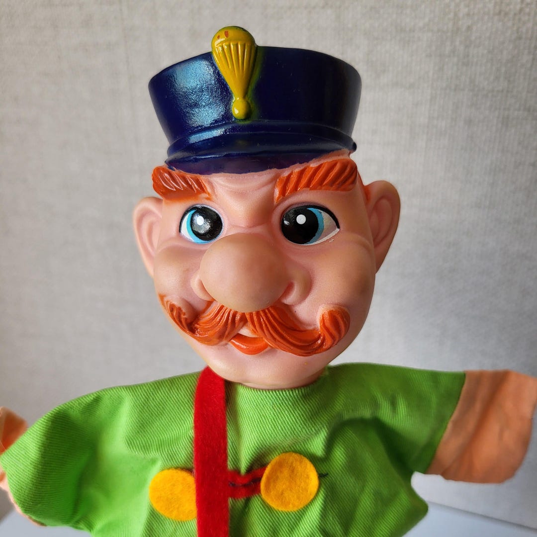 Train Guard in Green Vintage Plastic Fabric Hand Puppet 1970s - Etsy