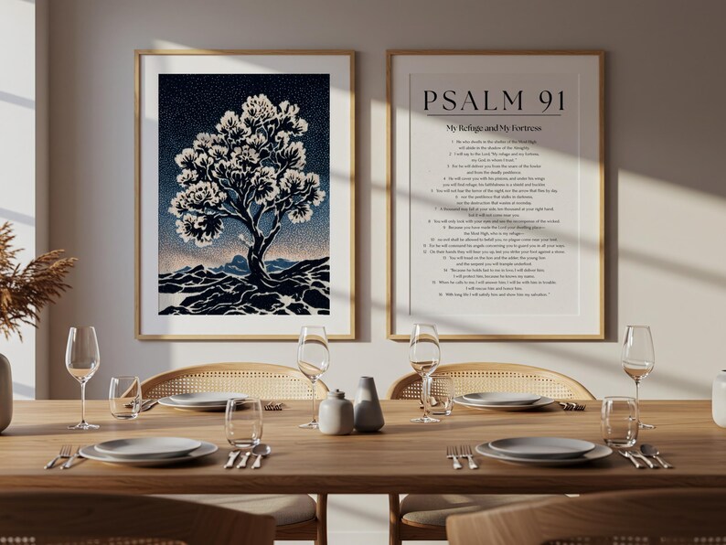 Psalm 91 Bible Verse Wall Decor Linocut Christian Art Print Scripture ...