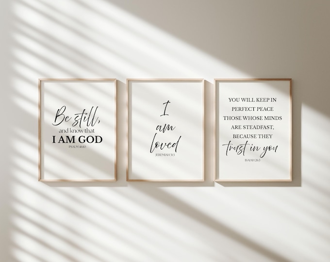 Black White Christian Wall Art Set of 3 | Bible Verse Printable Bundle ...