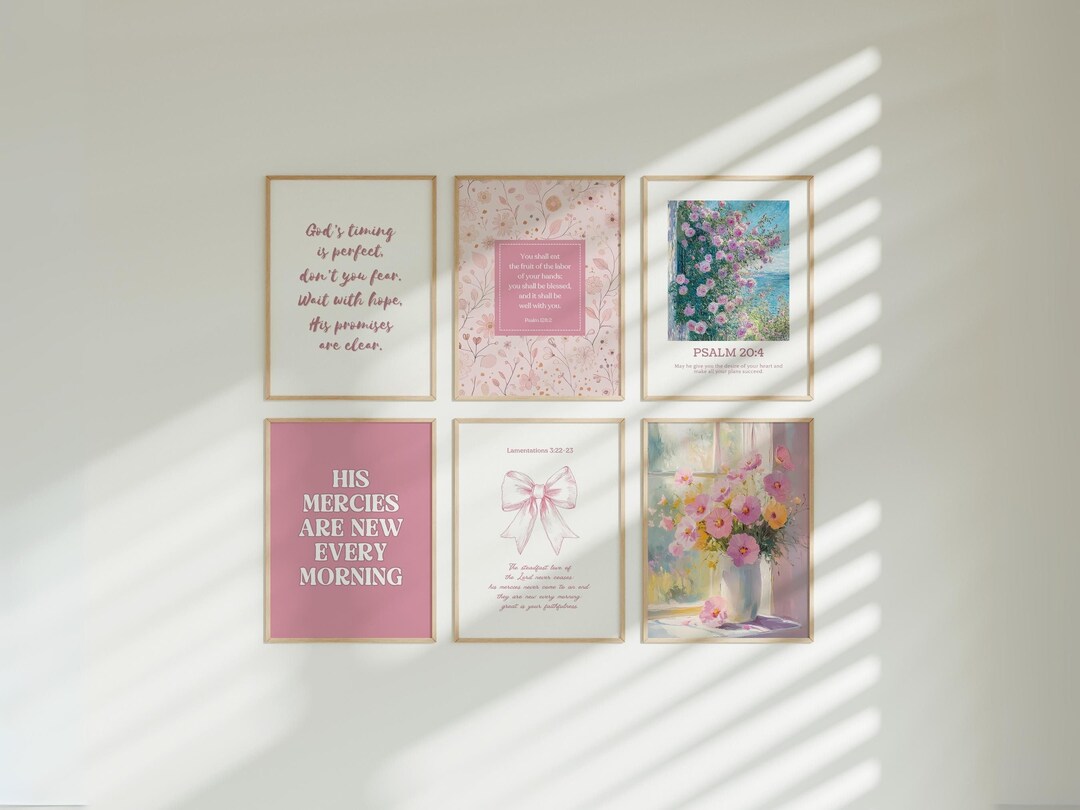 Christian Wall Art Bundle Pink Bow Wall Decor Bible Verse Printable ...