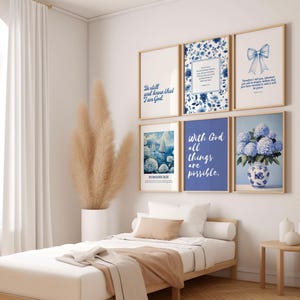 Modern Christian Wall Art Bundle Blue Bible Verse Print Blue Hydrangea ...