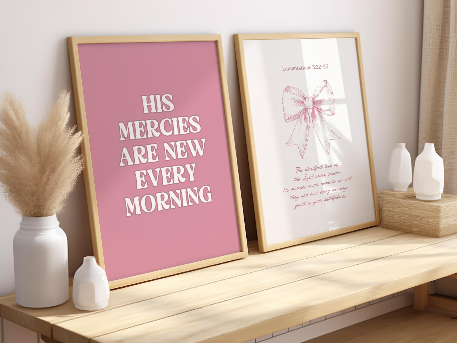 Christian Wall Art Bundle Pink Bow Wall Decor Bible Verse Printable ...