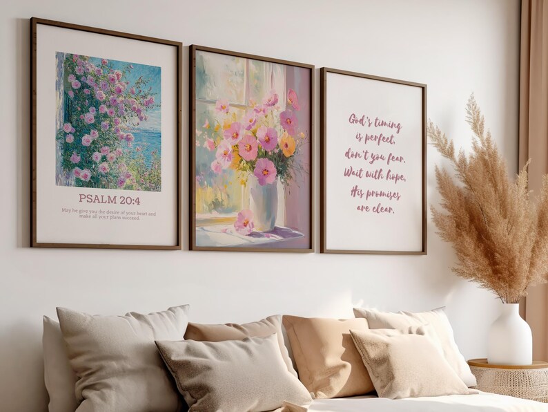 Christian Wall Art Bundle Pink Bow Wall Decor Bible Verse Printable ...