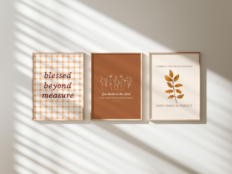 Fall Christian Wall Art Set of 3 Thanksgiving Faith Decor Autumn Bible ...