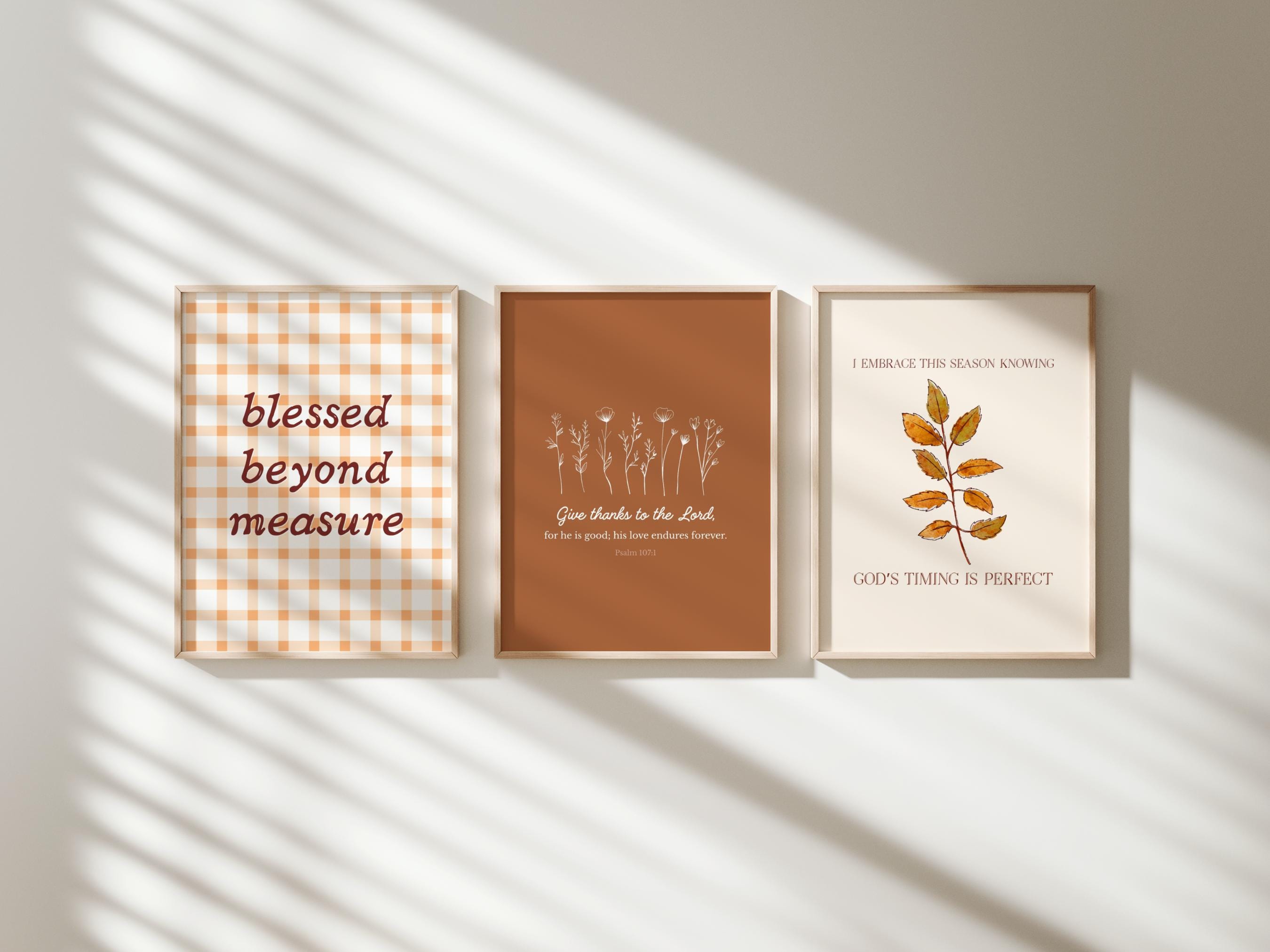 Fall Christian Wall Art Set of 3 Thanksgiving Faith Decor Autumn Bible ...