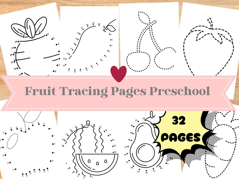 Printable Fruit Tracing Line Worksheet, Preschool Curriculum Learning ...