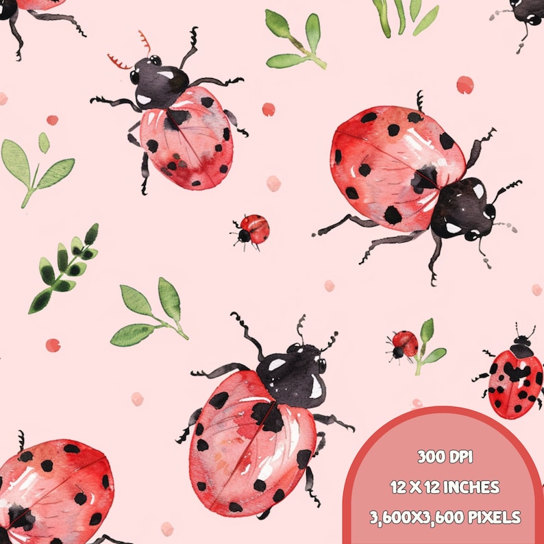 Cute Ladybugs Seamless Seamless Patterns Instant Download Printable ...