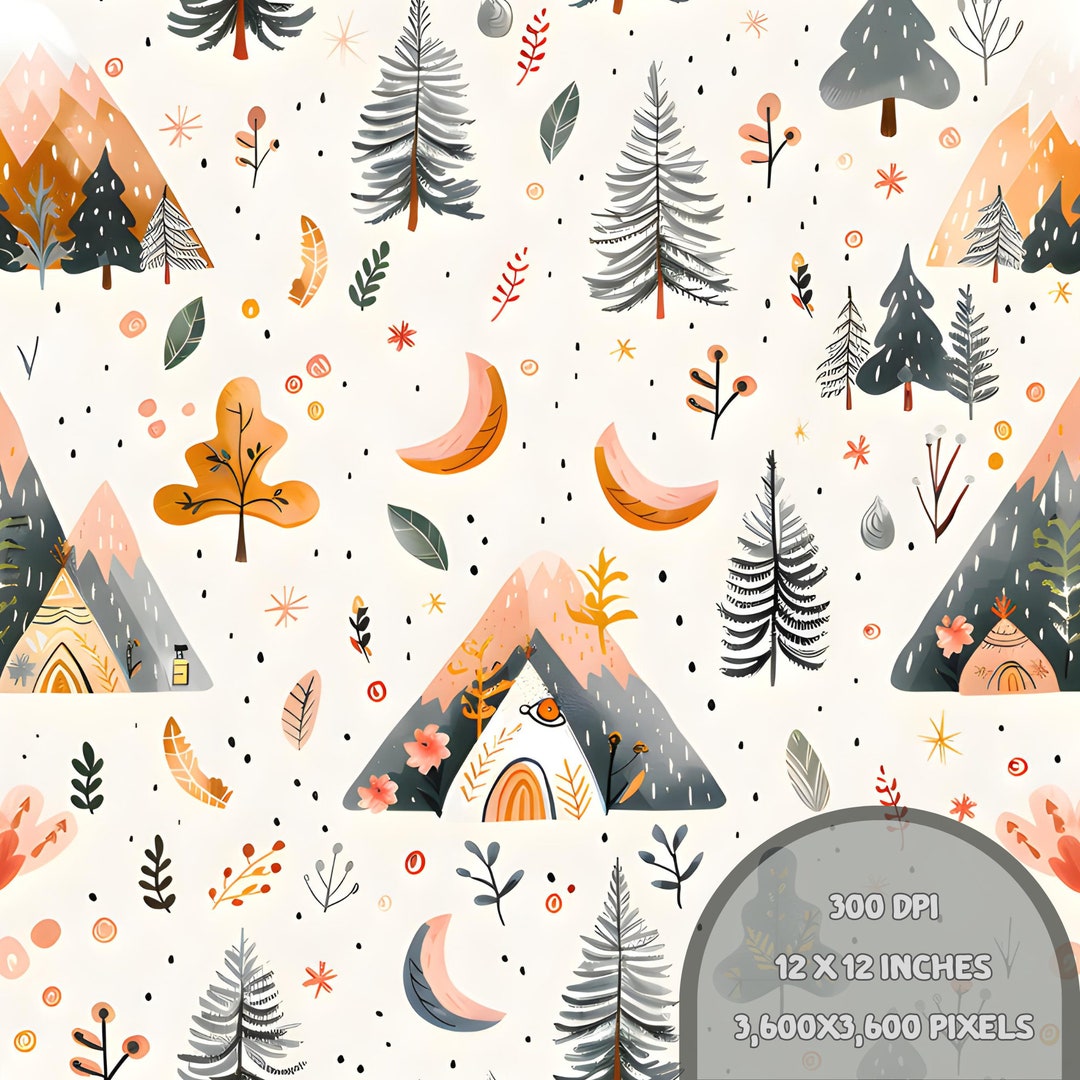 Seamless Boho Mountain Patterns, Watercolor Mountain Boho Digital Paper ...