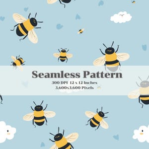 Honey Bee Seamless File, Summer Seamless Pattern, Digital Paper, Cute ...
