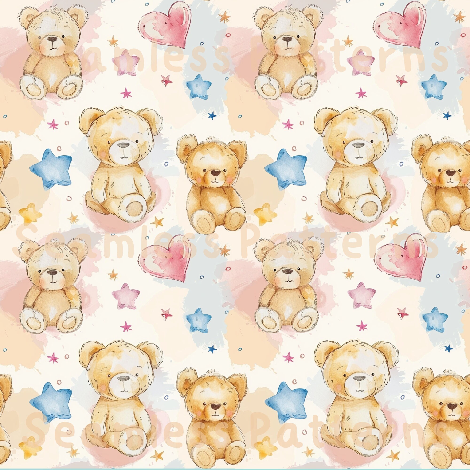 Cute Teddy Bear Seamless, Seamless Patterns | Instant Download ...