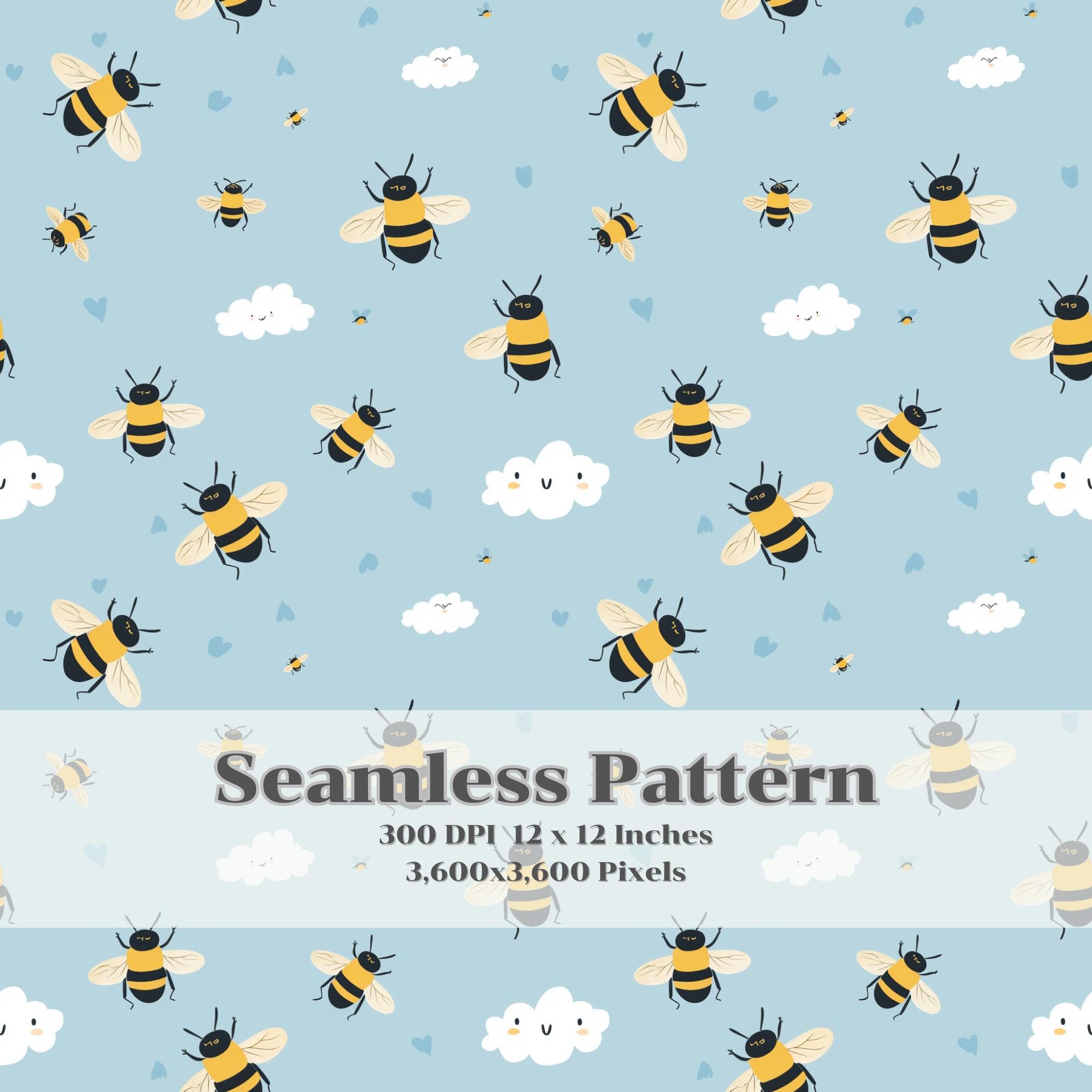 Honey Bee Seamless File, Summer Seamless Pattern, Digital Paper, Cute ...