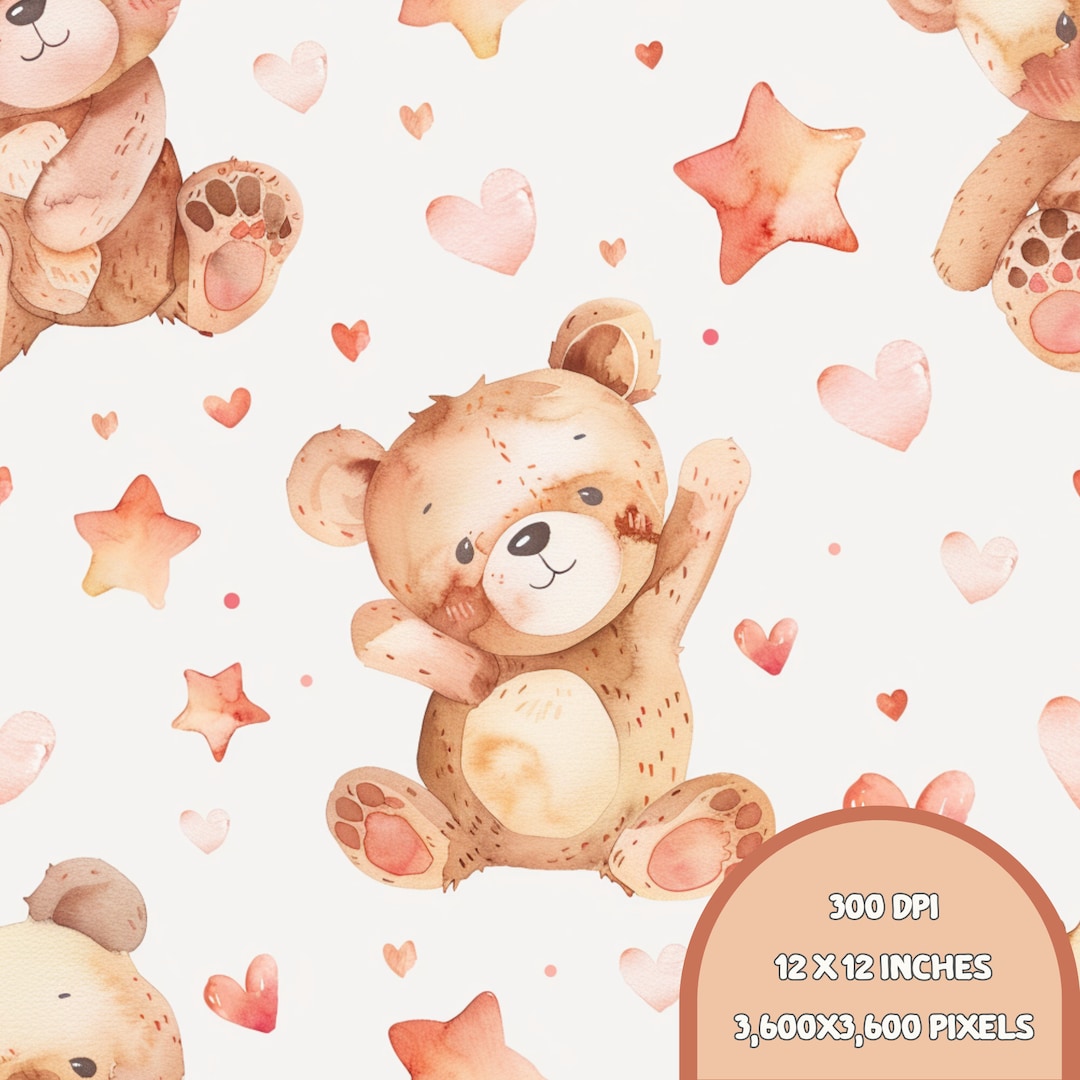 Cute Teddy Bear Seamless, Seamless Patterns | Instant Download ...