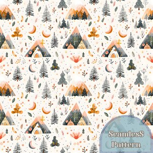 Seamless Boho Mountain Patterns, Watercolor Mountain Boho Digital Paper ...