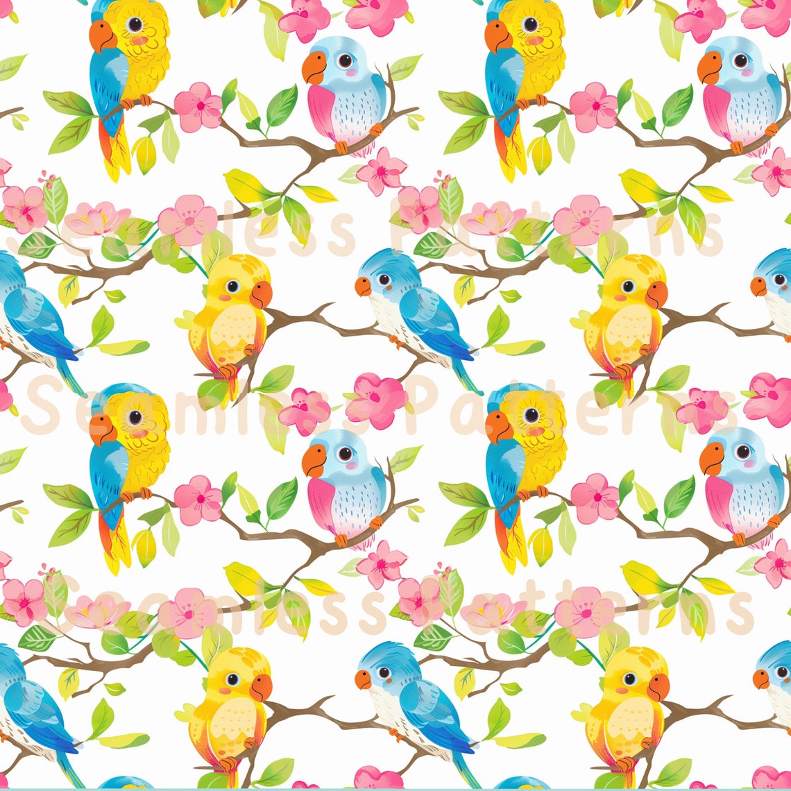 Cute Parrot Seamless | Seamless Patterns | Instant Download | Printable ...