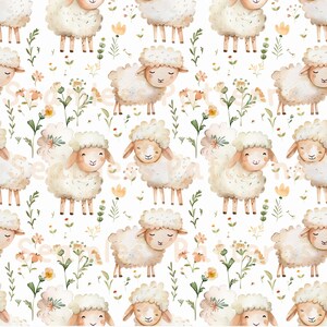 Watercolor Cute Sheeps Digital Seamless Pattern Commercial Use. Digital ...