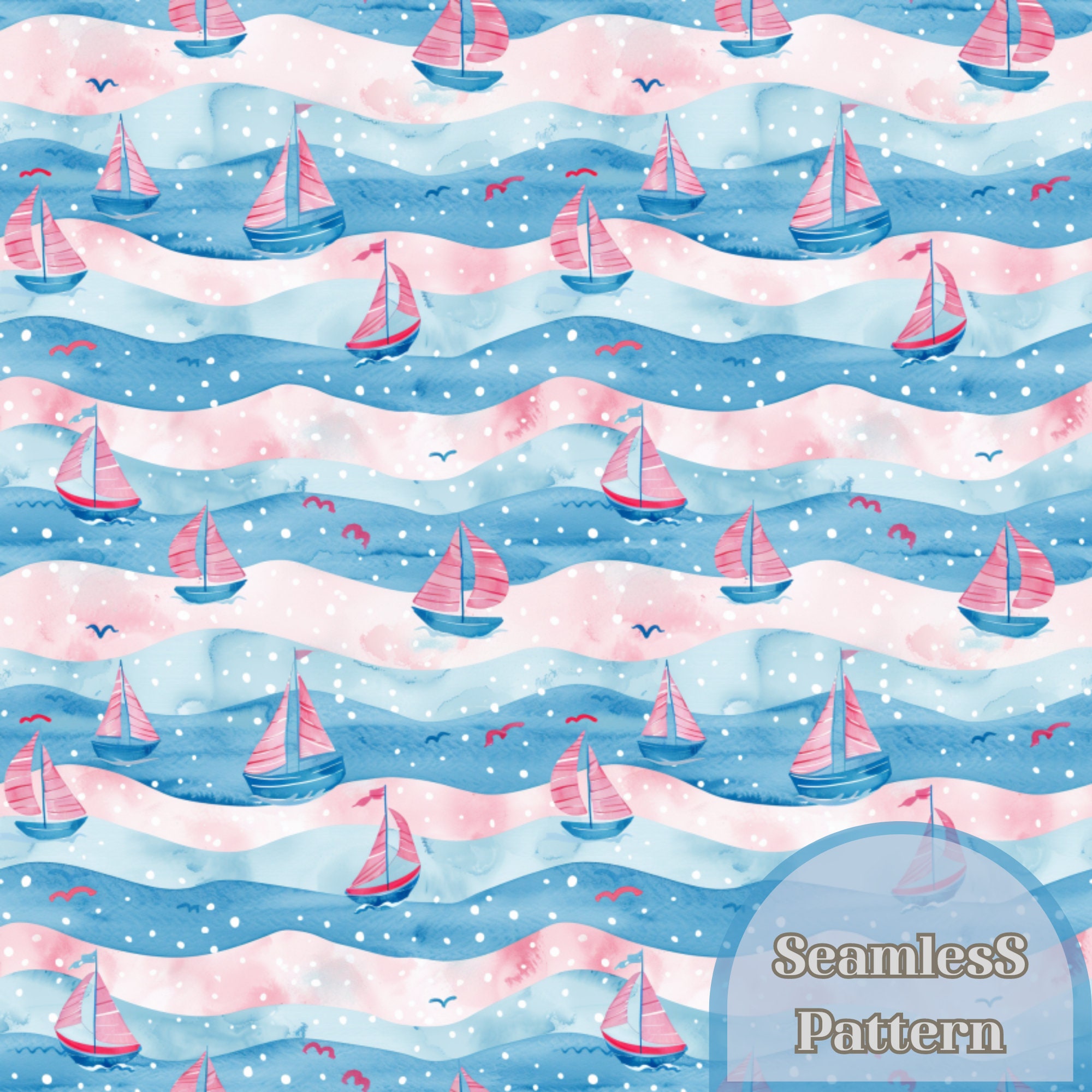Cute Boat at Sea Seamless Pattern, Seamless Repeat Pattern, Summer ...