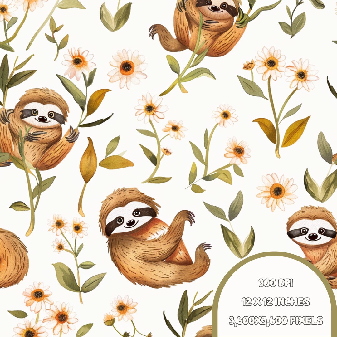 Cute Sloths Seamless, Seamless Patterns | Instant Download | Printable ...