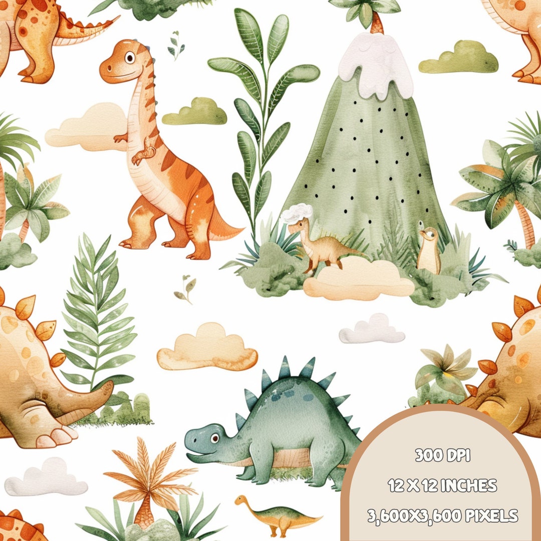 Dinosaur Seamless Pattern, Prehistoric Dino Fabric, Kids Neutral Repeat ...