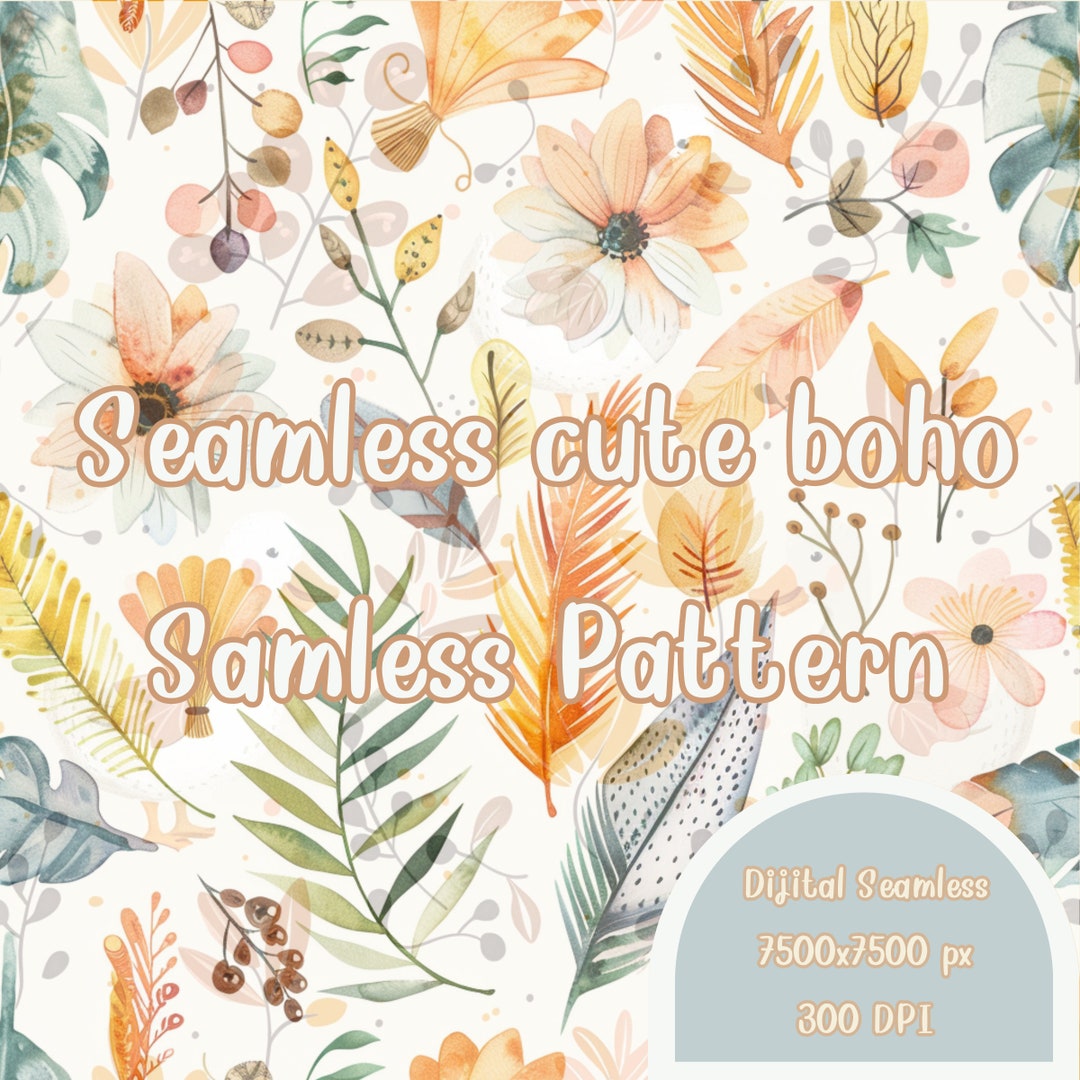 Seamless Cute Boho Patterns, Watercolor Boho Digital Paper - Instant ...