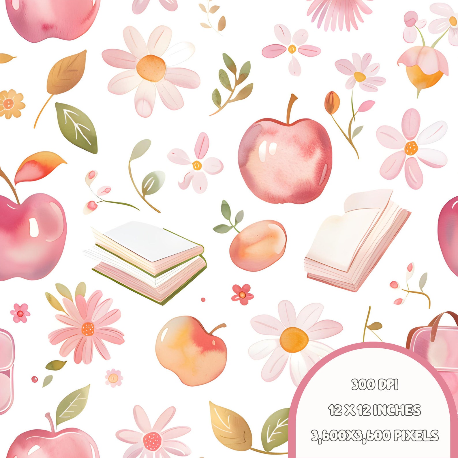 Pink Back to School Seamless Pattern, Seamless Fabric Design, Meadow ...