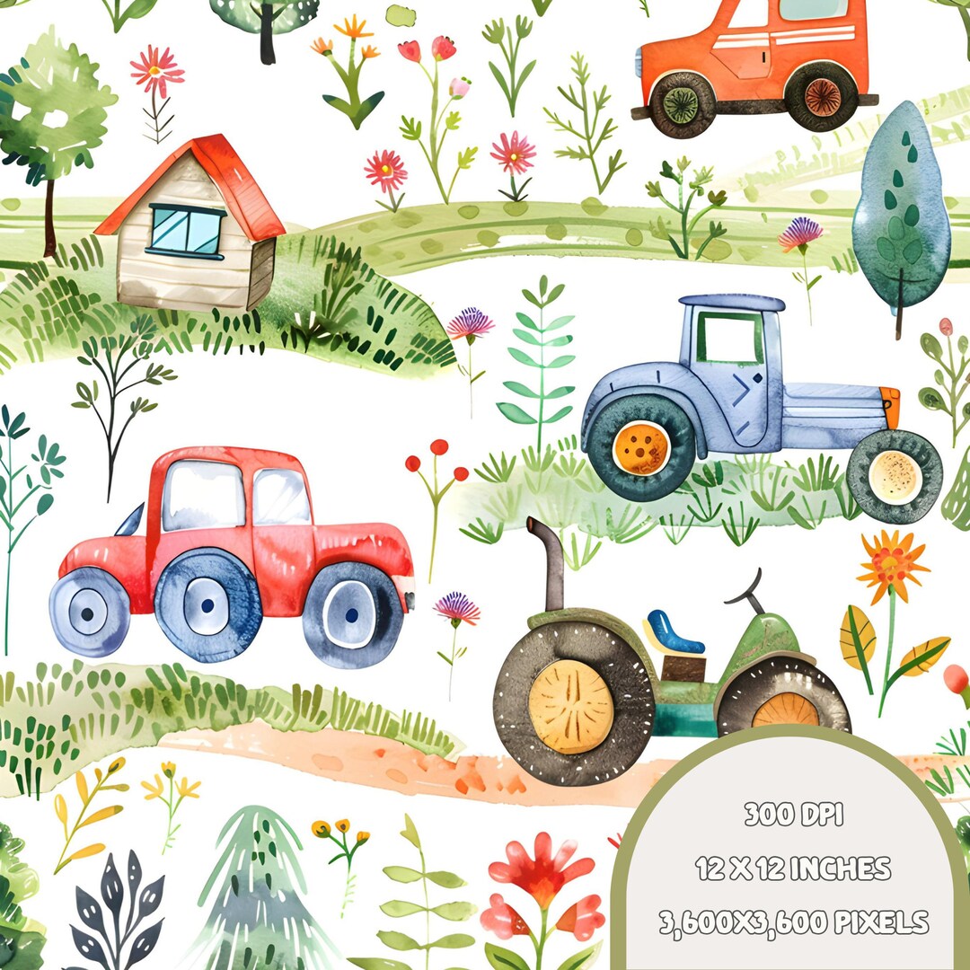 Farm Truck, Tractor, Bobbs, Seamless Fabric Design, Meadow, Repeat Tile ...