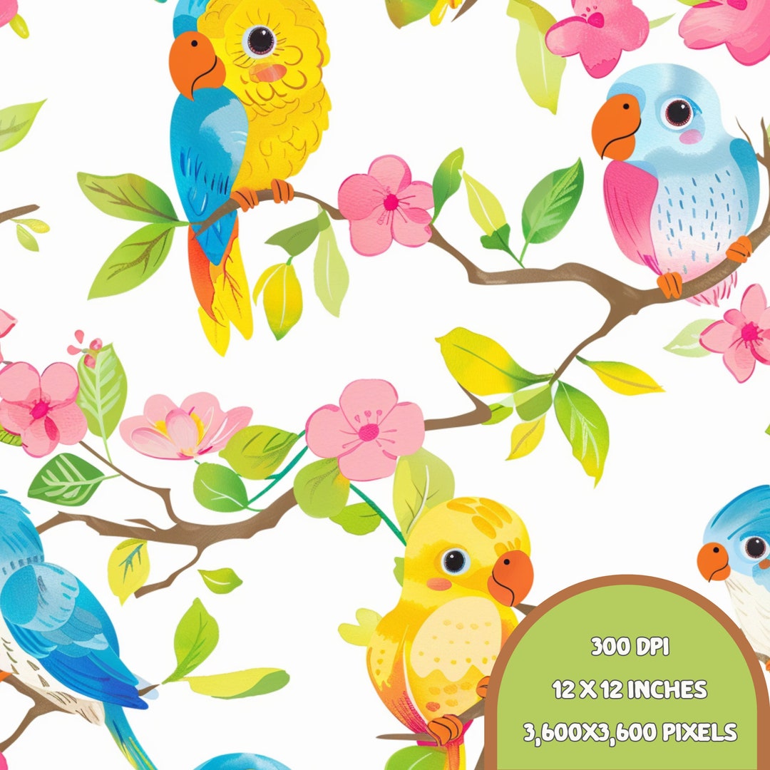Cute Parrot Seamless | Seamless Patterns | Instant Download | Printable ...