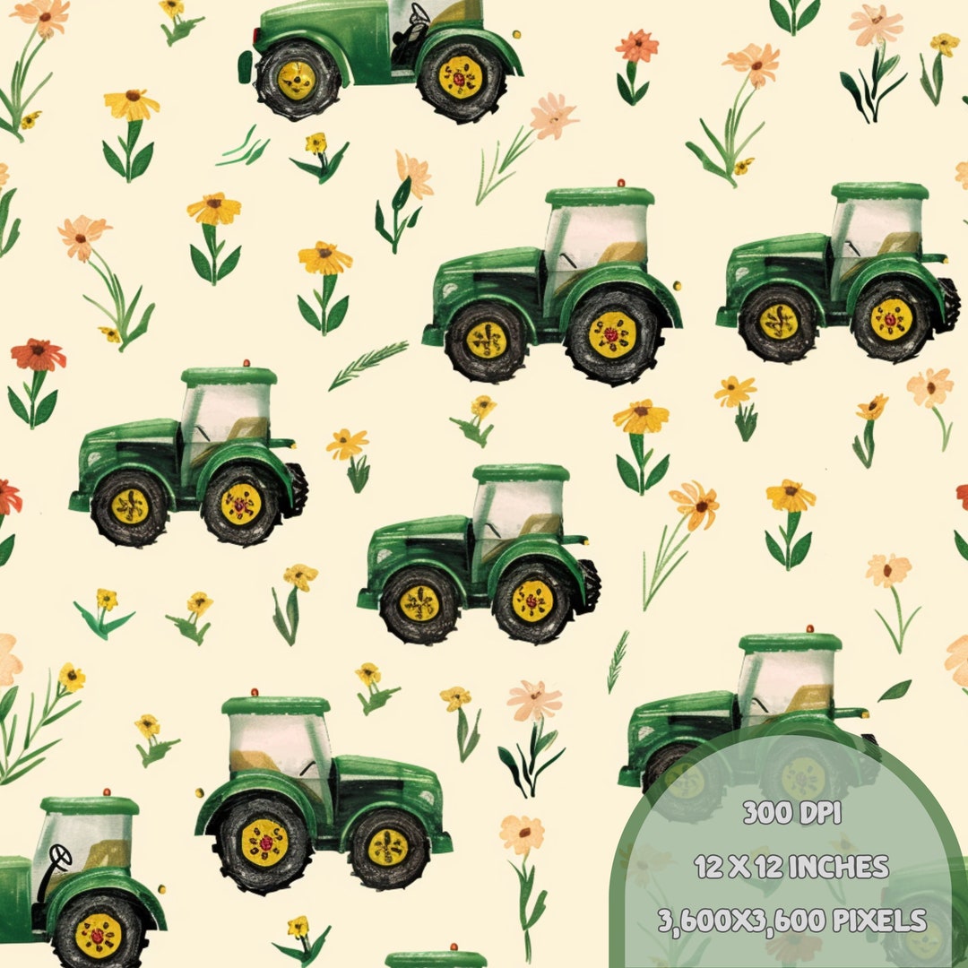Farm Truck, Tractor, Bobbs, Seamless Fabric Design, Meadow, Repeat Tile ...
