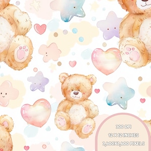 Cute Teddy Bear Seamless, Seamless Patterns | Instant Download ...