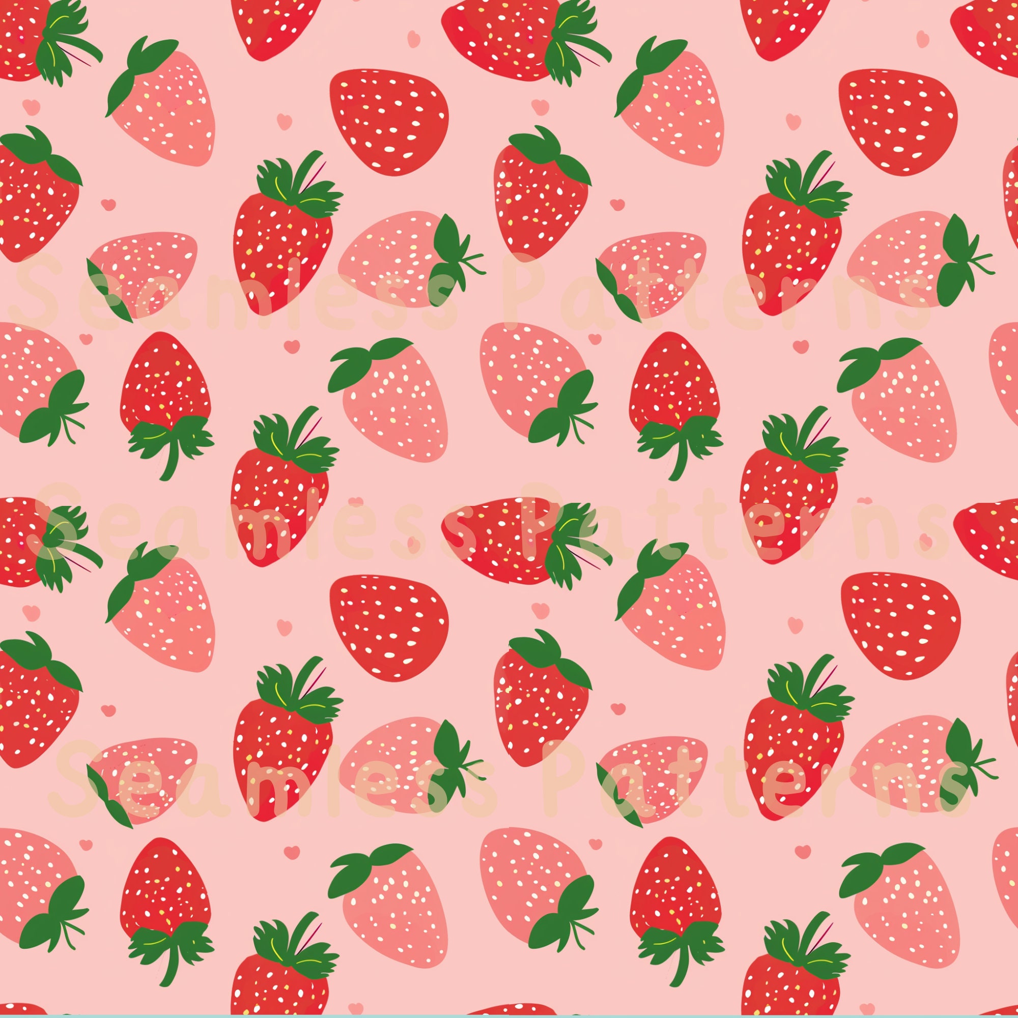 Cute Strawberry Digital Paper, Seamless Pattern, Fruit Pattern, Funny ...