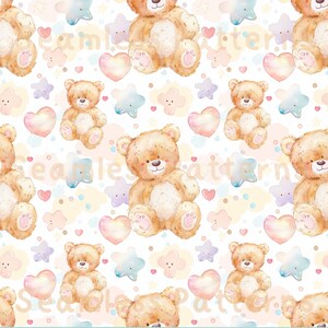 Cute Teddy Bear Seamless, Seamless Patterns | Instant Download ...