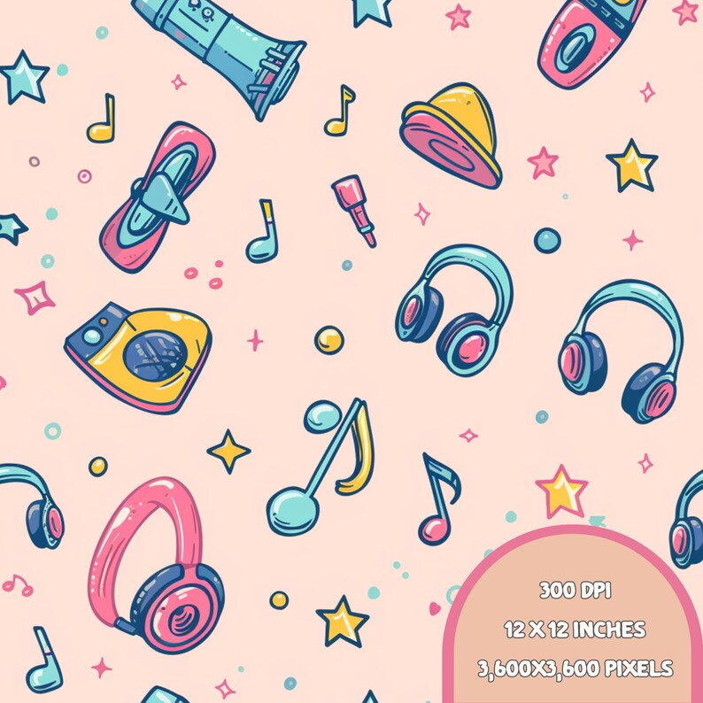 Pink Musical Instrument Seamless, Digital Paper, Seamless Pattern ...