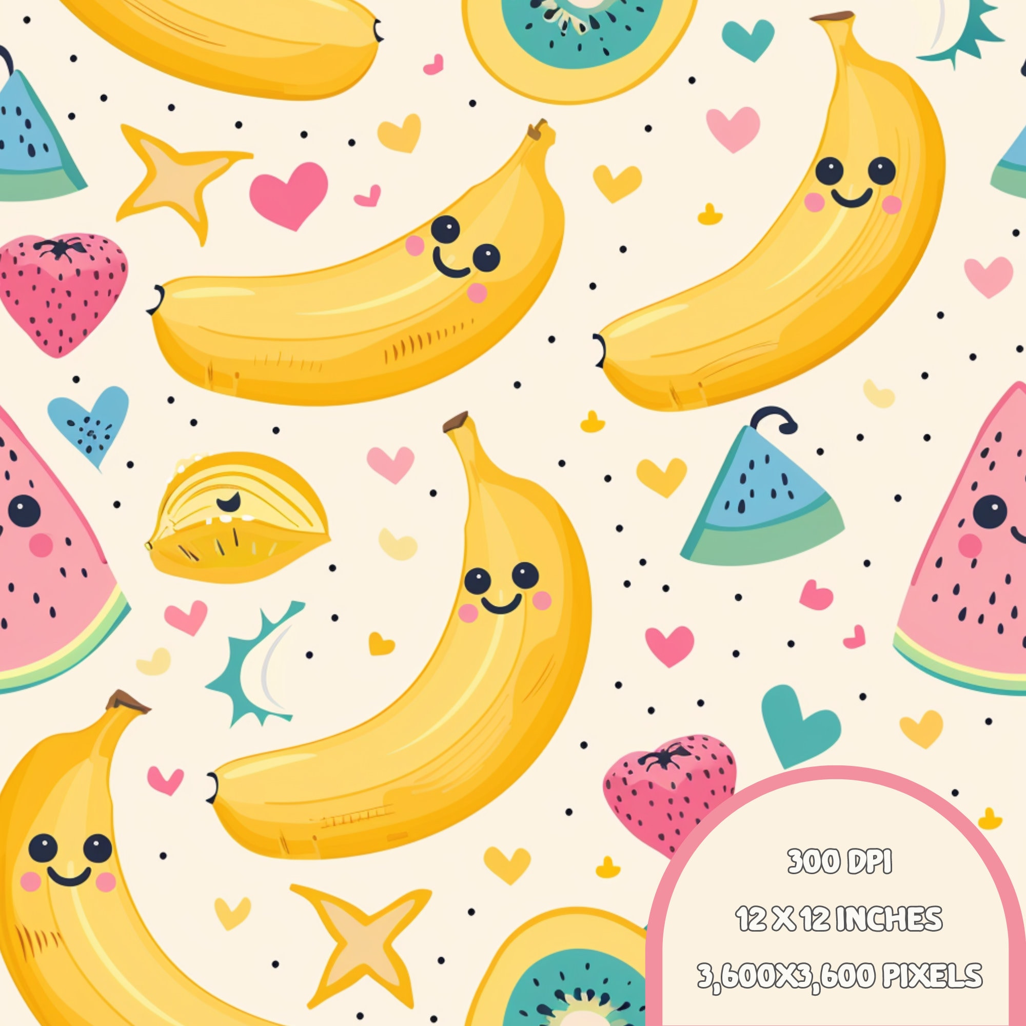 Cute Bananas Digital Paper, Fruit Seamless Pattern (300 DPI) - Etsy