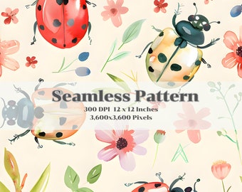 Cute Ladybugs Seamless Pattern | Seamless Patterns | Instant Download ...