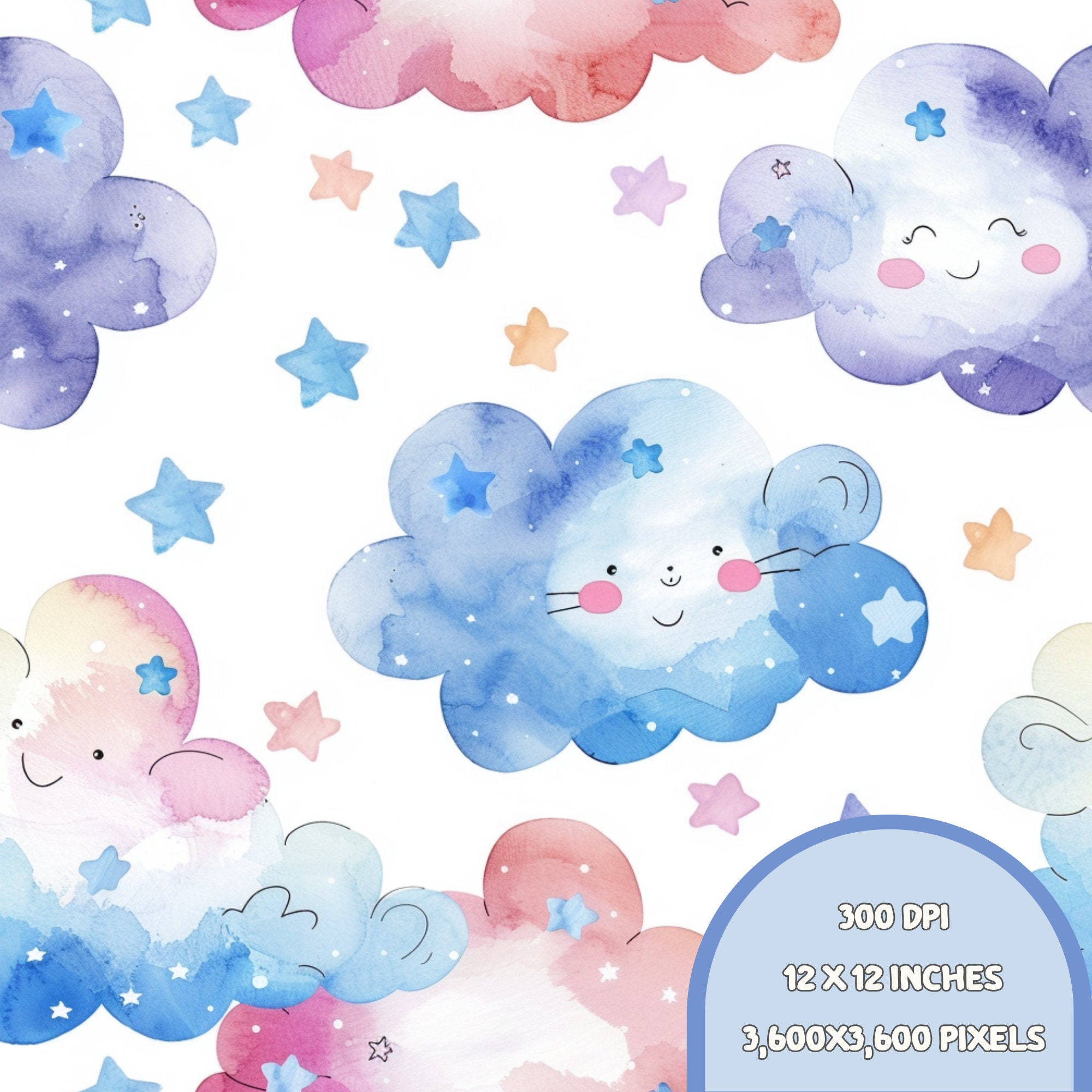 Cute Clouds Seamless , Seamless Patterns | Instant Download | Printable ...