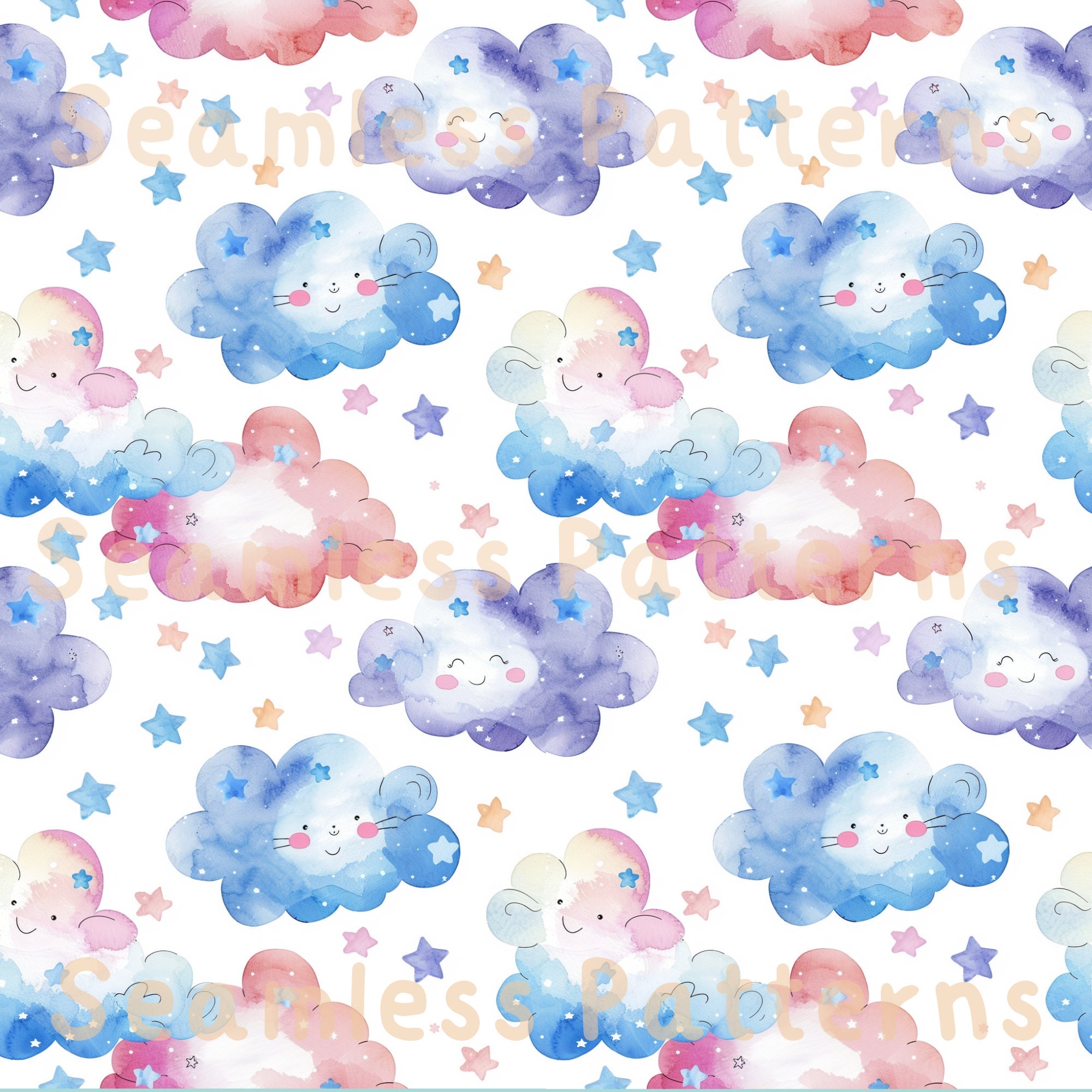 Cute Clouds Seamless , Seamless Patterns | Instant Download | Printable ...