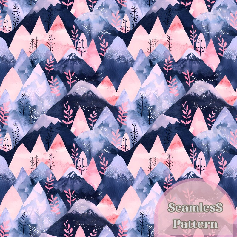 Seamless Boho Mountain Patterns, Watercolor Mountain Boho Digital Paper ...